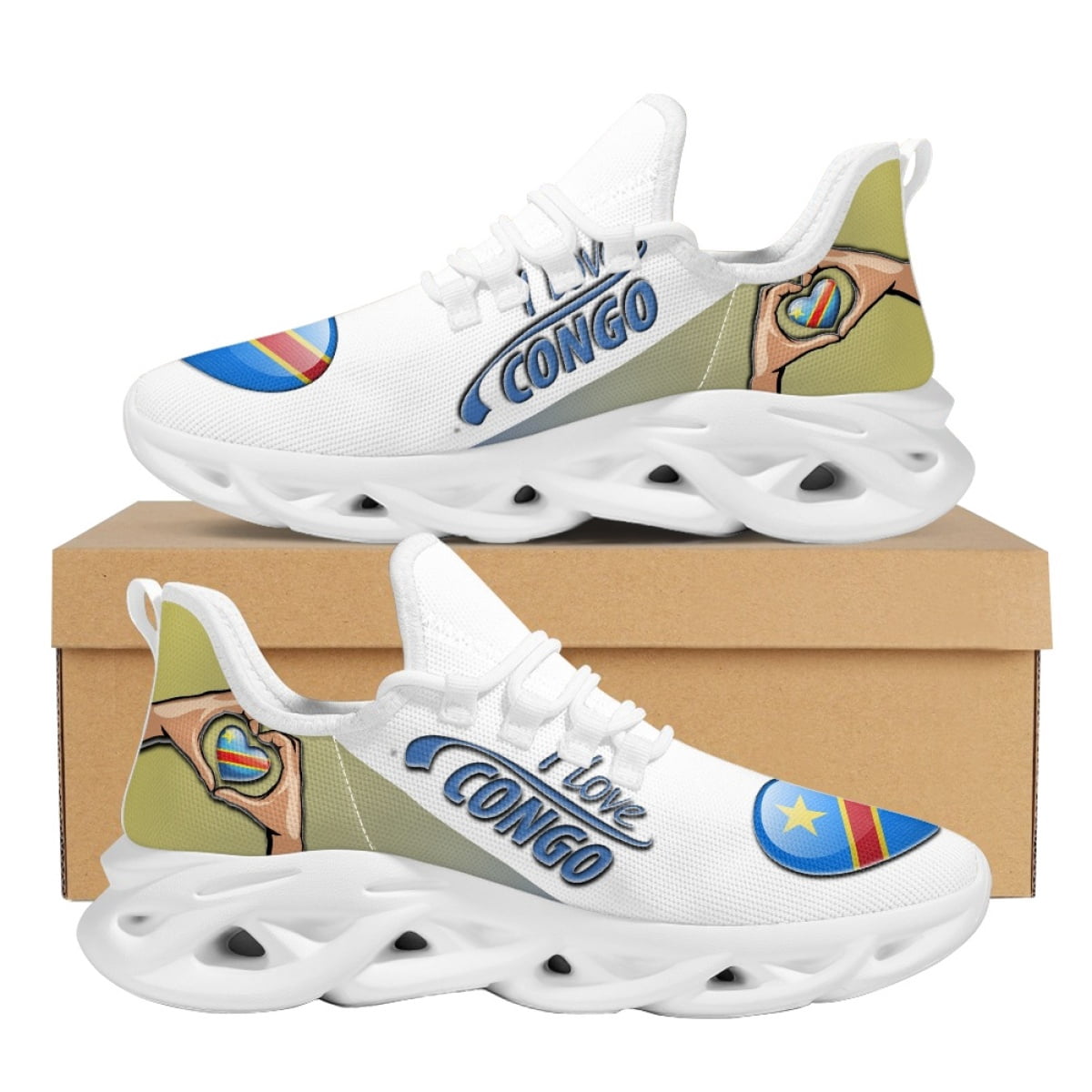 Beautiful Blue I Love Congo Women's Sneakers Lightweight Lace Up Mesh ...