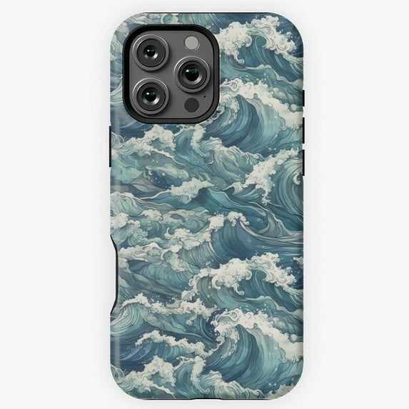 Beautiful Blue Ocean Wave Pattern Art iPhone Case 11 12 13 14 15 16 17 ...