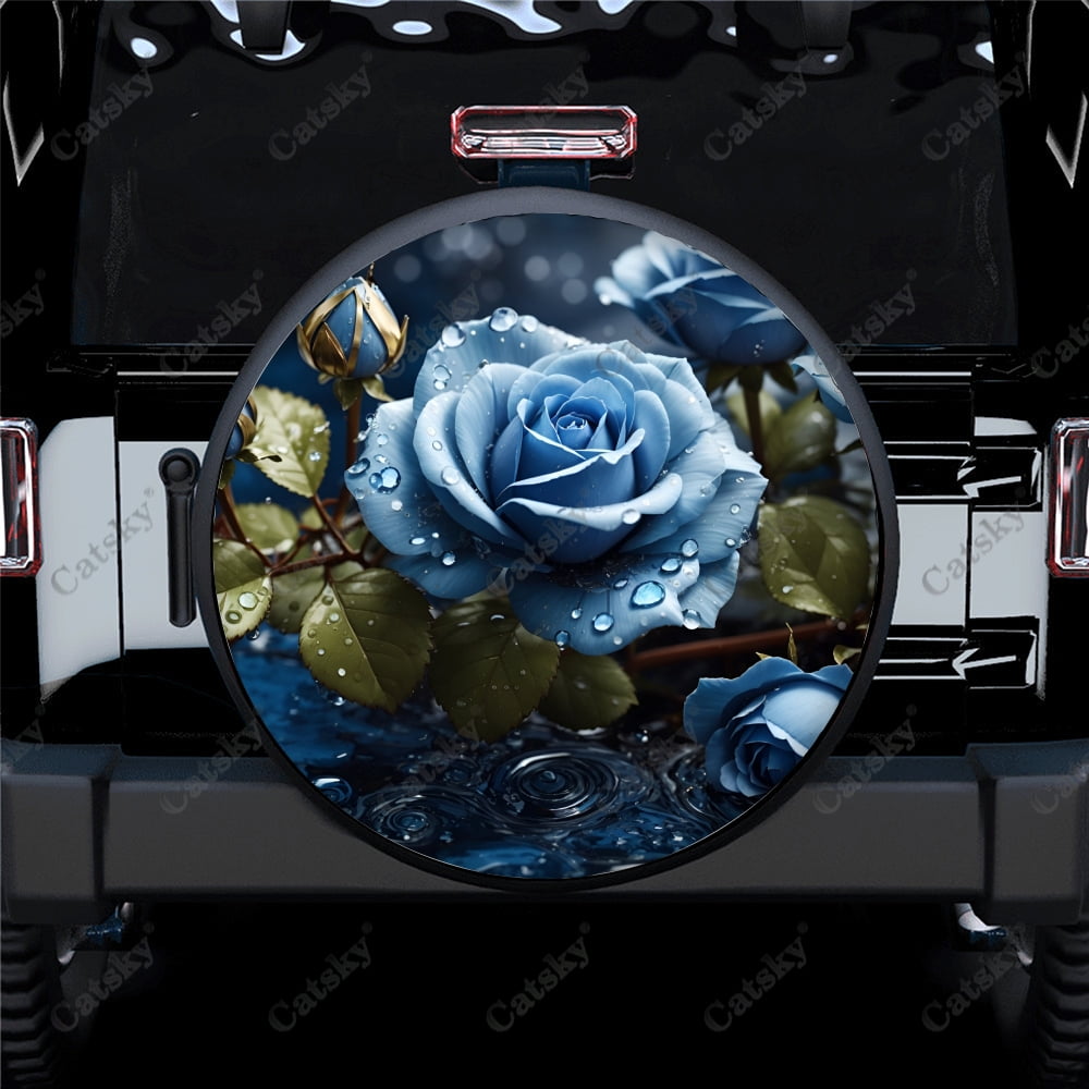 Beautiful Blue Rose Flowers Pattern Polyester Universal Spare Wheel ...