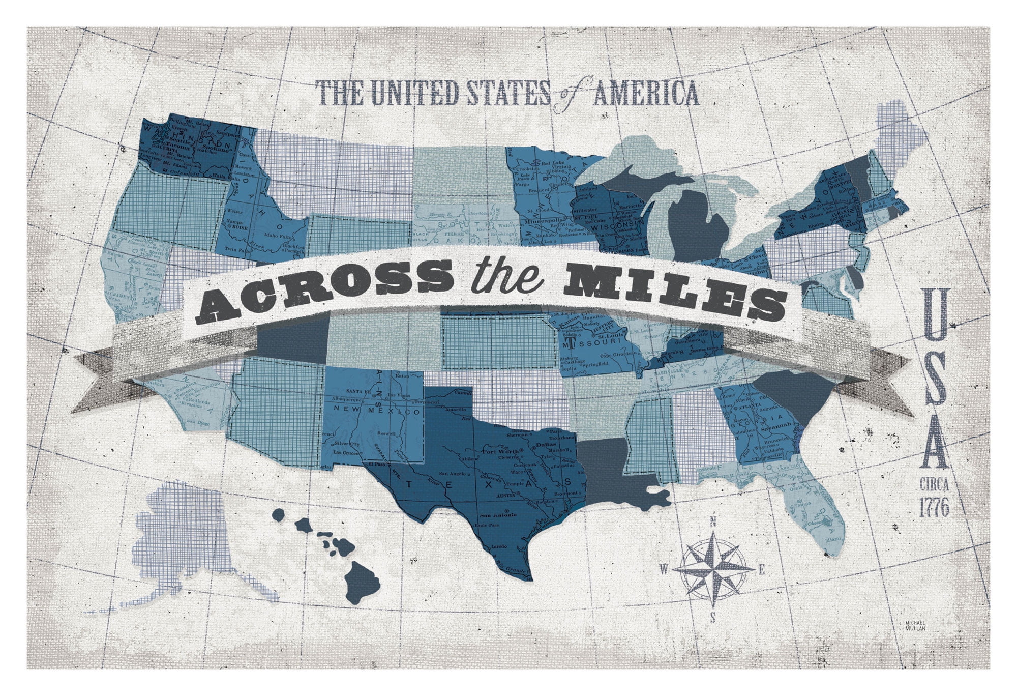 Beautiful Blue and Teal State Map of The United States by Michael ...