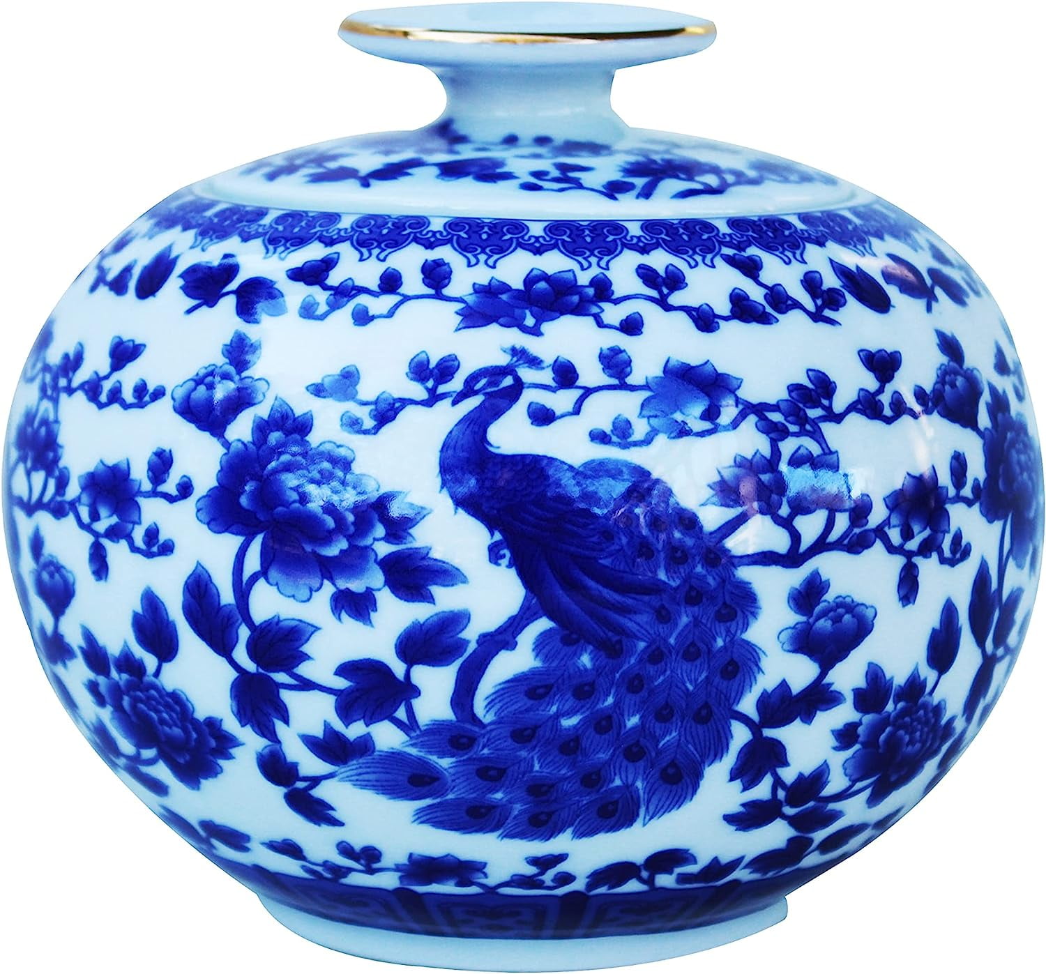 Beautiful Blue and White Porcelain Decorative Peacock Container or Jar ...