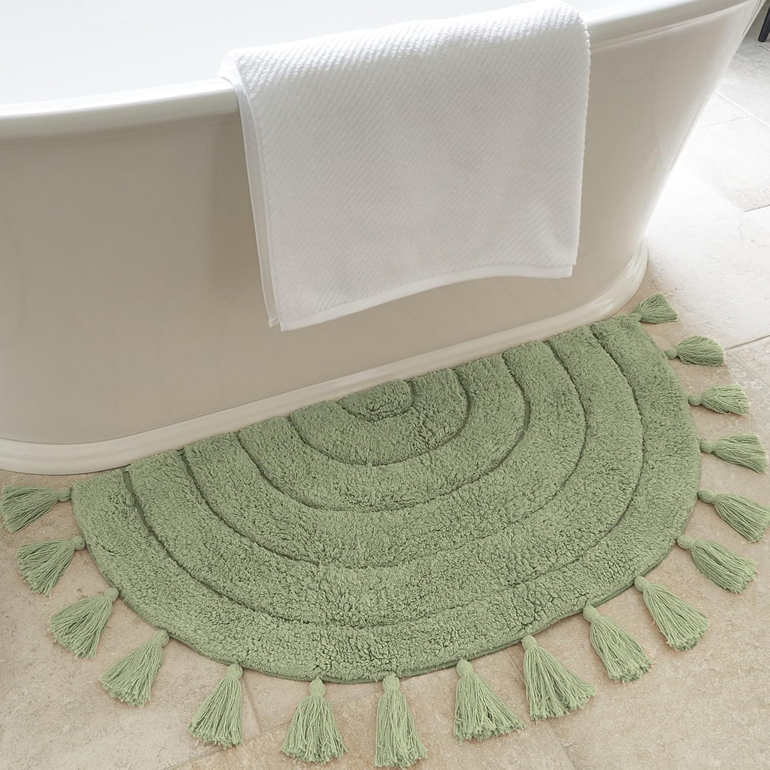 Beautiful Boho Rug with Tassels for Your Bathroom - Soft Half Circle ...