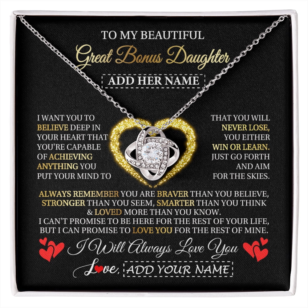 Beautiful Bonus Daughter Graduation Necklace, Gold Love Knot Necklace ...