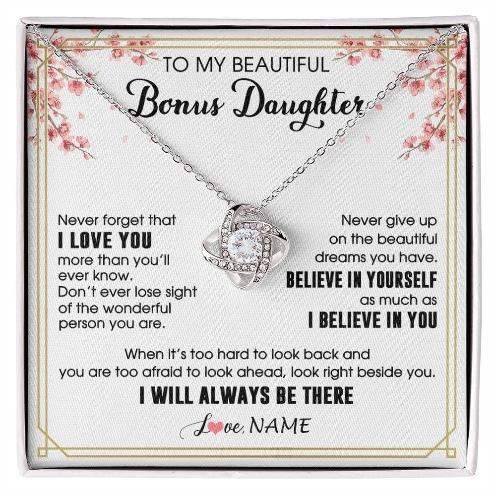 Beautiful Bonus Daughter Love And Believe Necklace, Gold Love Knot ...