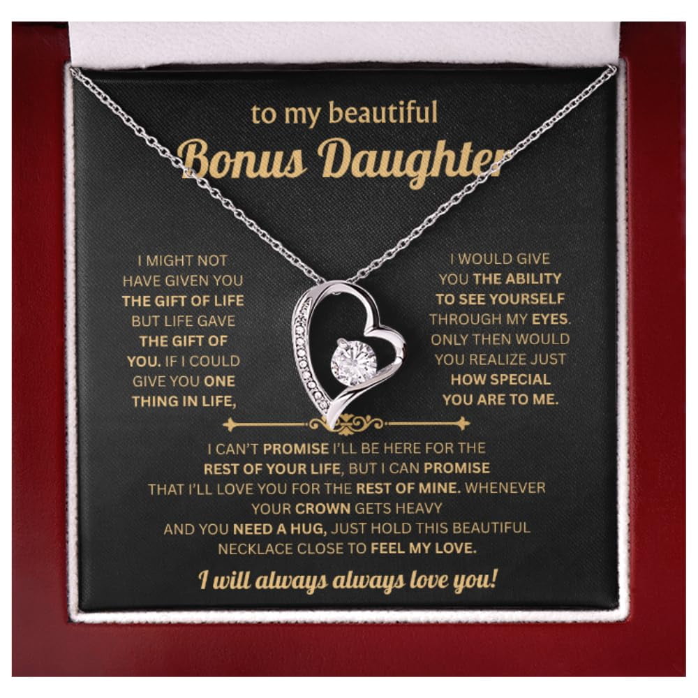To My Beautiful Bonus Daughter Necklace From Mom & Dad With Heartfelt ...