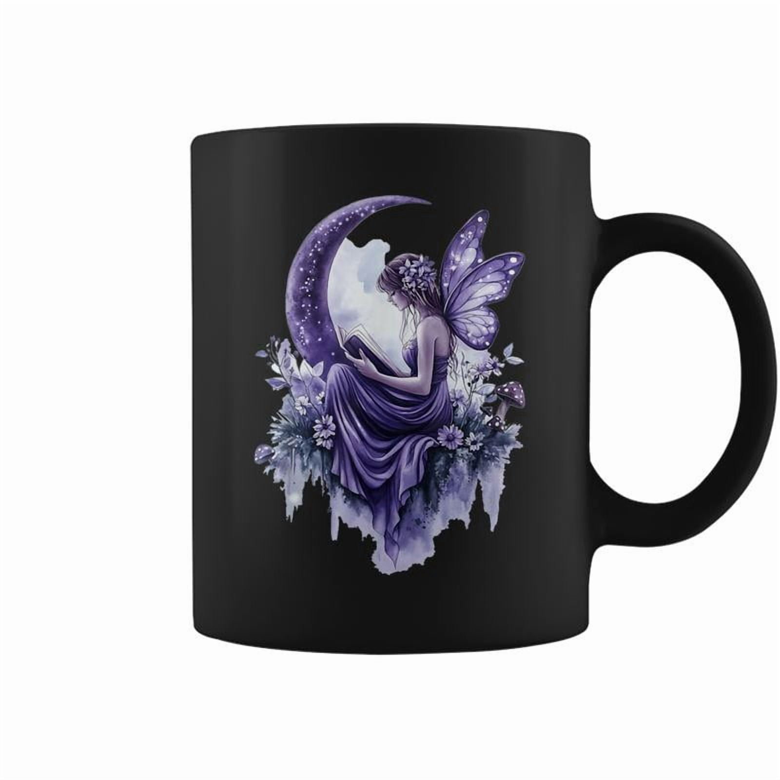 Beautiful Book Fairy Reading Crescent Moon Gothic Bookish Coffee Mugs ...