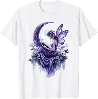 Beautiful Book Fairy Reading Crescent Moon Gothic Bookish T-Shirt ...