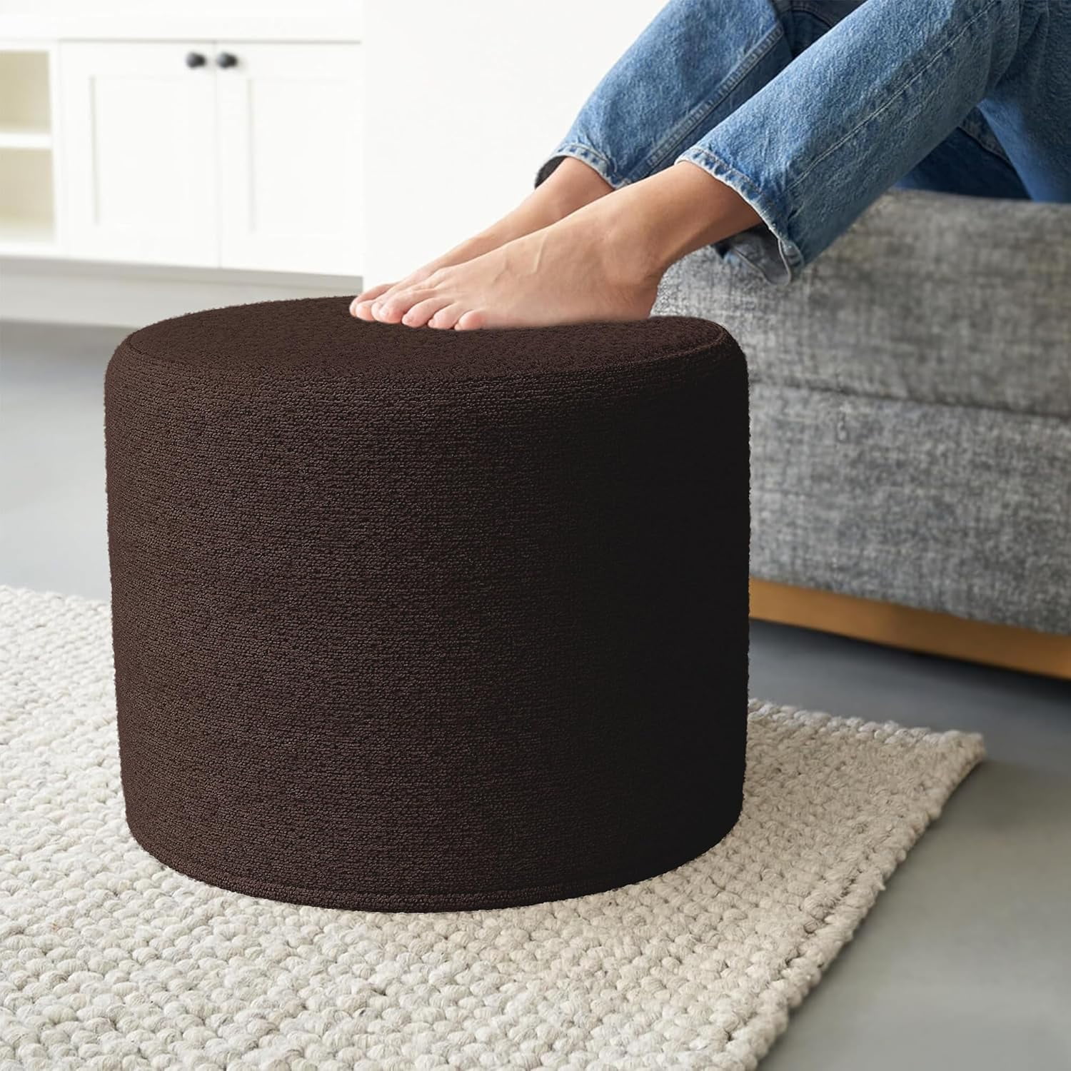 Beautiful Boucle Pouf Ottoman and Foot Rest - Elevate Your Living Room Decor with Lightweight ...