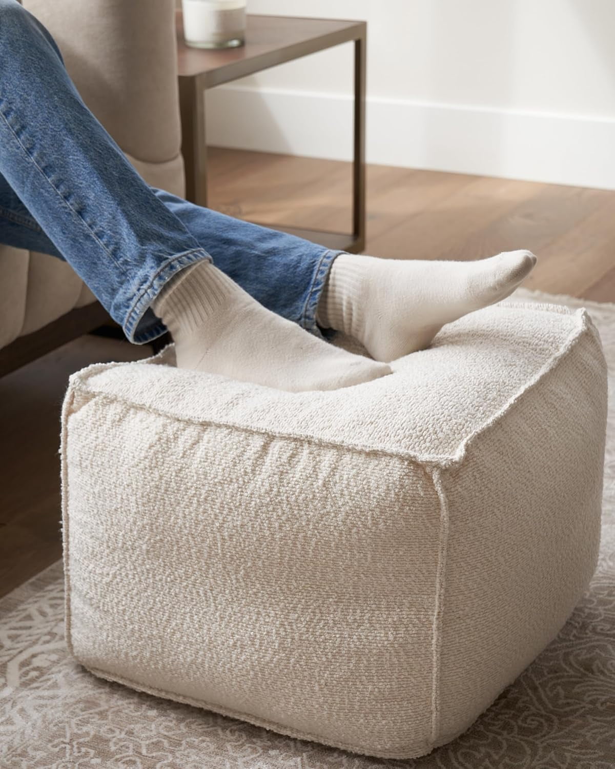 Beautiful Boucle Pouf Ottoman and Foot Rest - Elevate Your Living Room ...