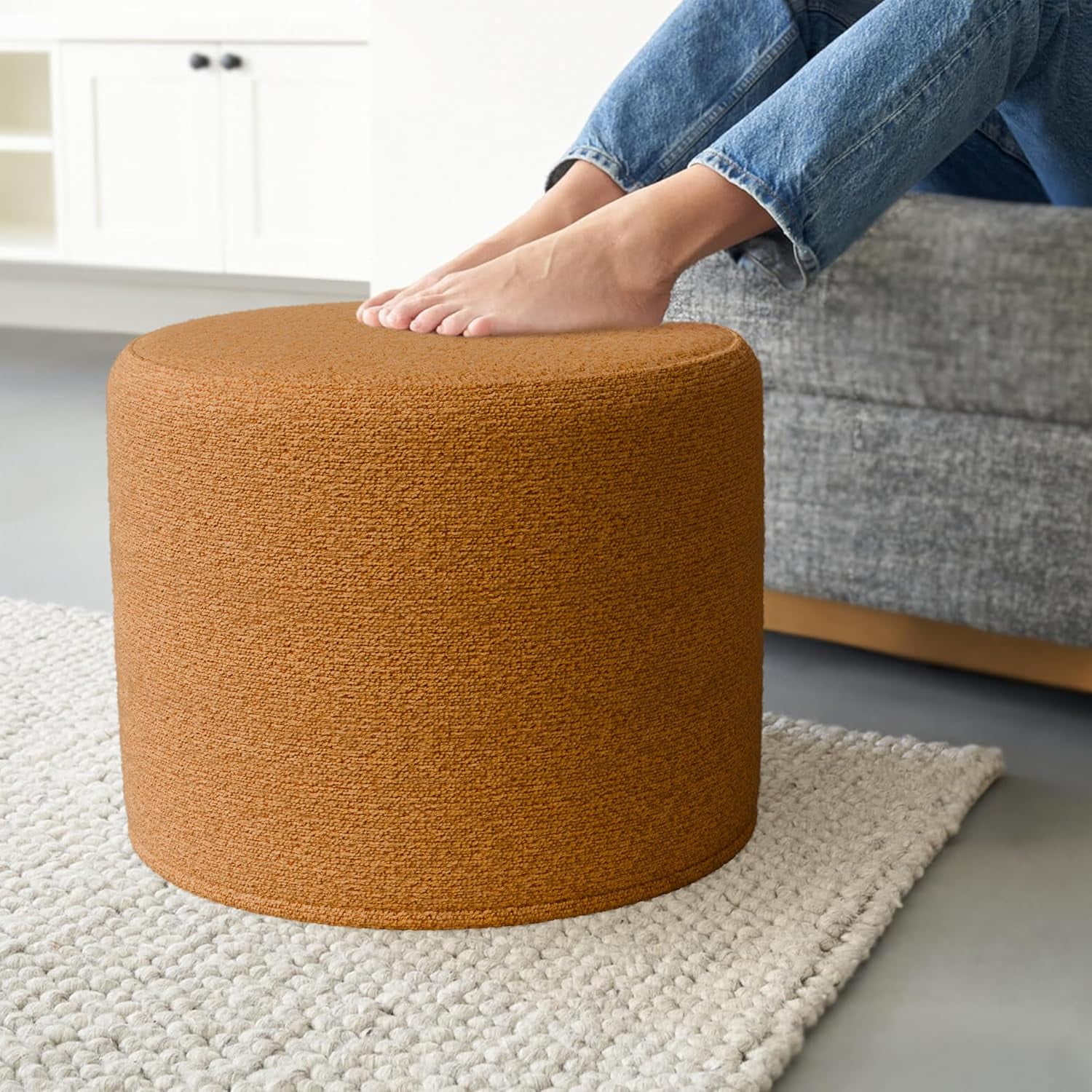 Beautiful Boucle Pouf Ottoman and Foot Rest - Elevate Your Living Room ...