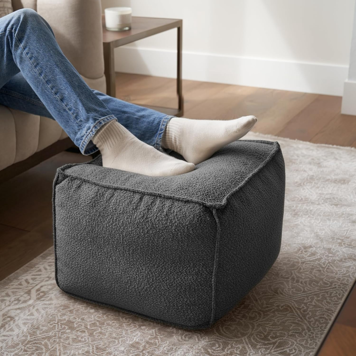 Beautiful Boucle Pouf Ottoman and Foot Rest - Elevate Your Living Room ...
