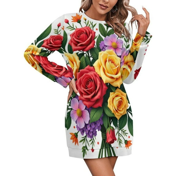Beautiful Bouquet of Colorful Flowers Women Elegant Long Sleeve Warm ...