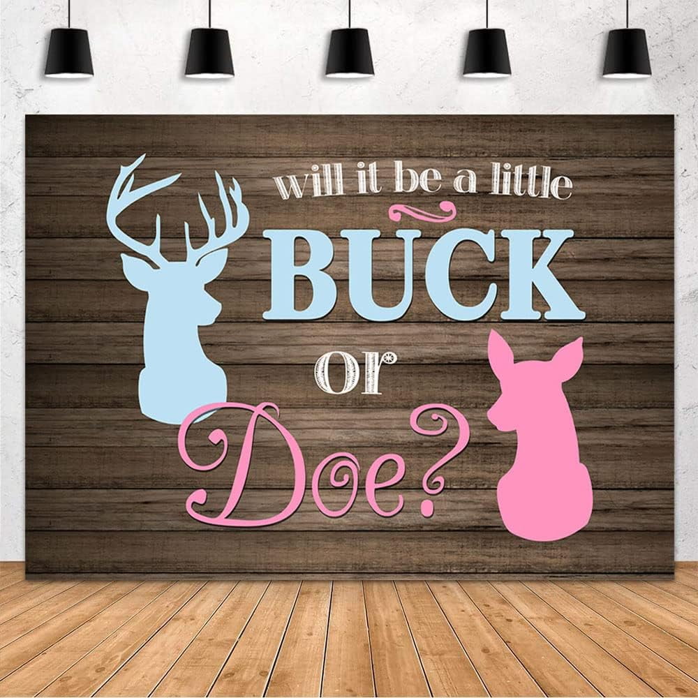 Beautiful Buck or Doe Gender Reveal Baby Shower Backdrop Rustic Wood ...