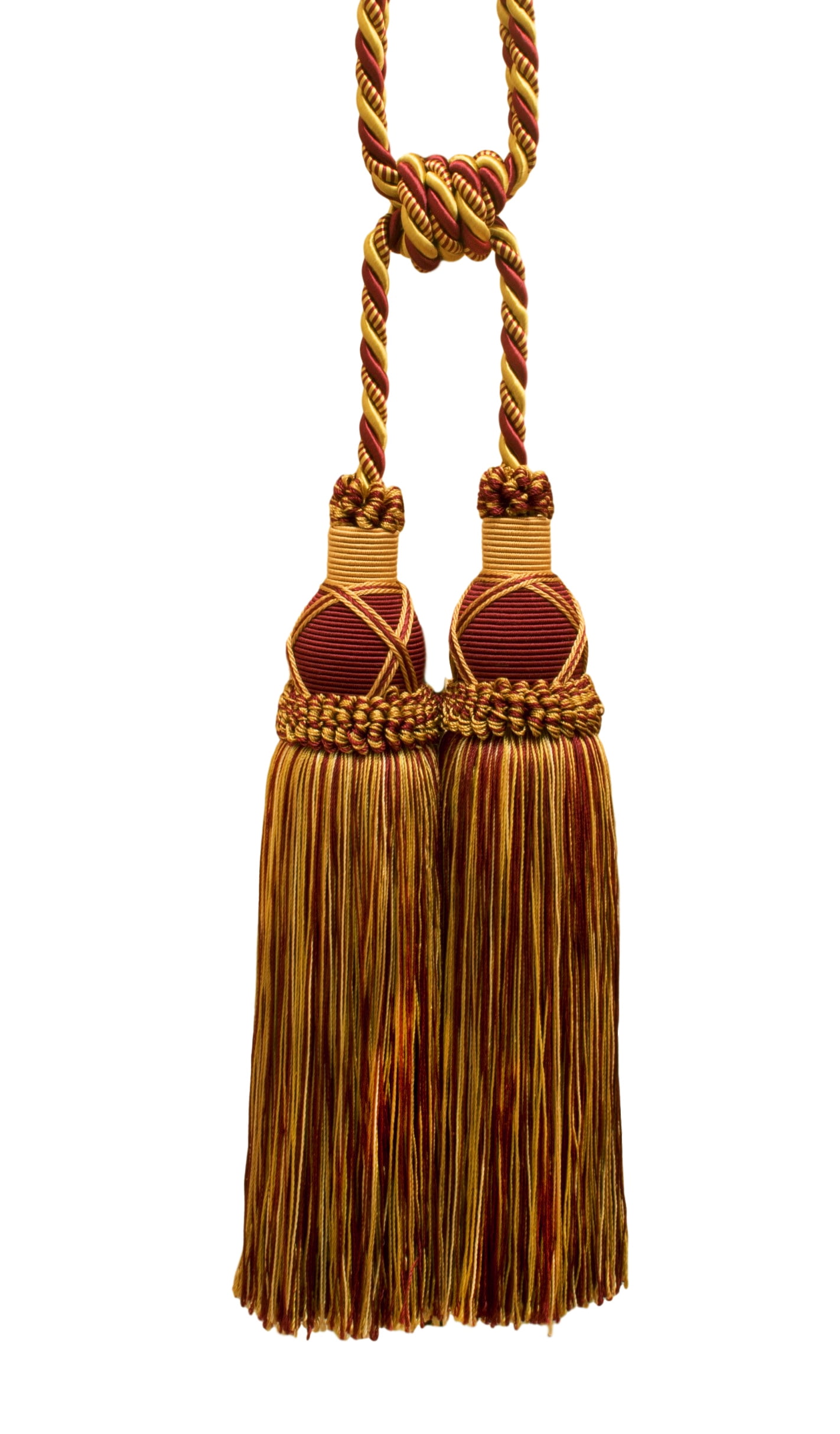 Beautiful Burgundy Red, Gold Curtain and Drapery Large Double Tassel ...