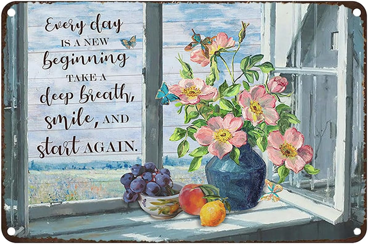 Beautiful Butterfly And Flowers Everyday Is A New Beginning Retro Metal ...