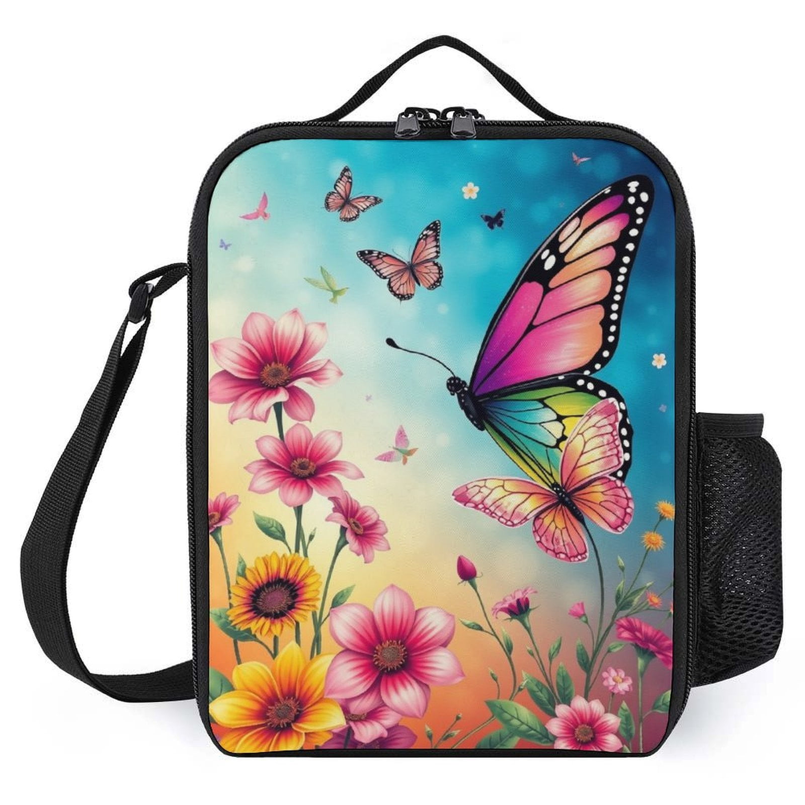 Beautiful Butterfly Flowers Art Lunch Bag Insulated Meal Bag Reusable ...