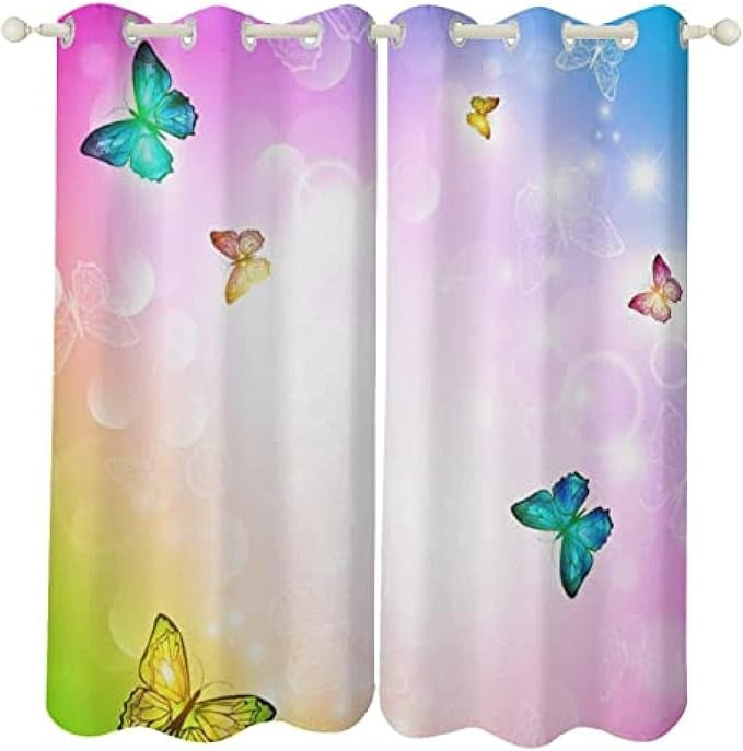 Beautiful Butterfly Pattern 3D Printed Drapes, Abstract Rainbow Sky ...