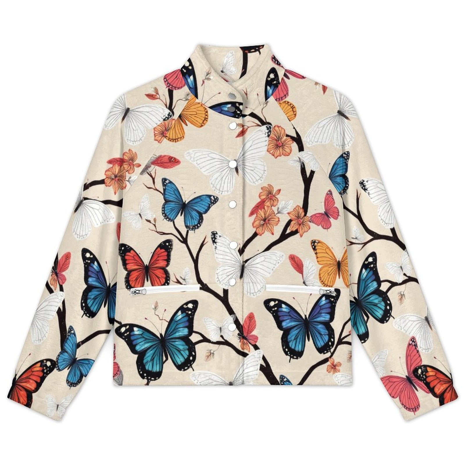 Beautiful Butterfly Pattern Jacket Women's Stand Collar Warm Outwear ...