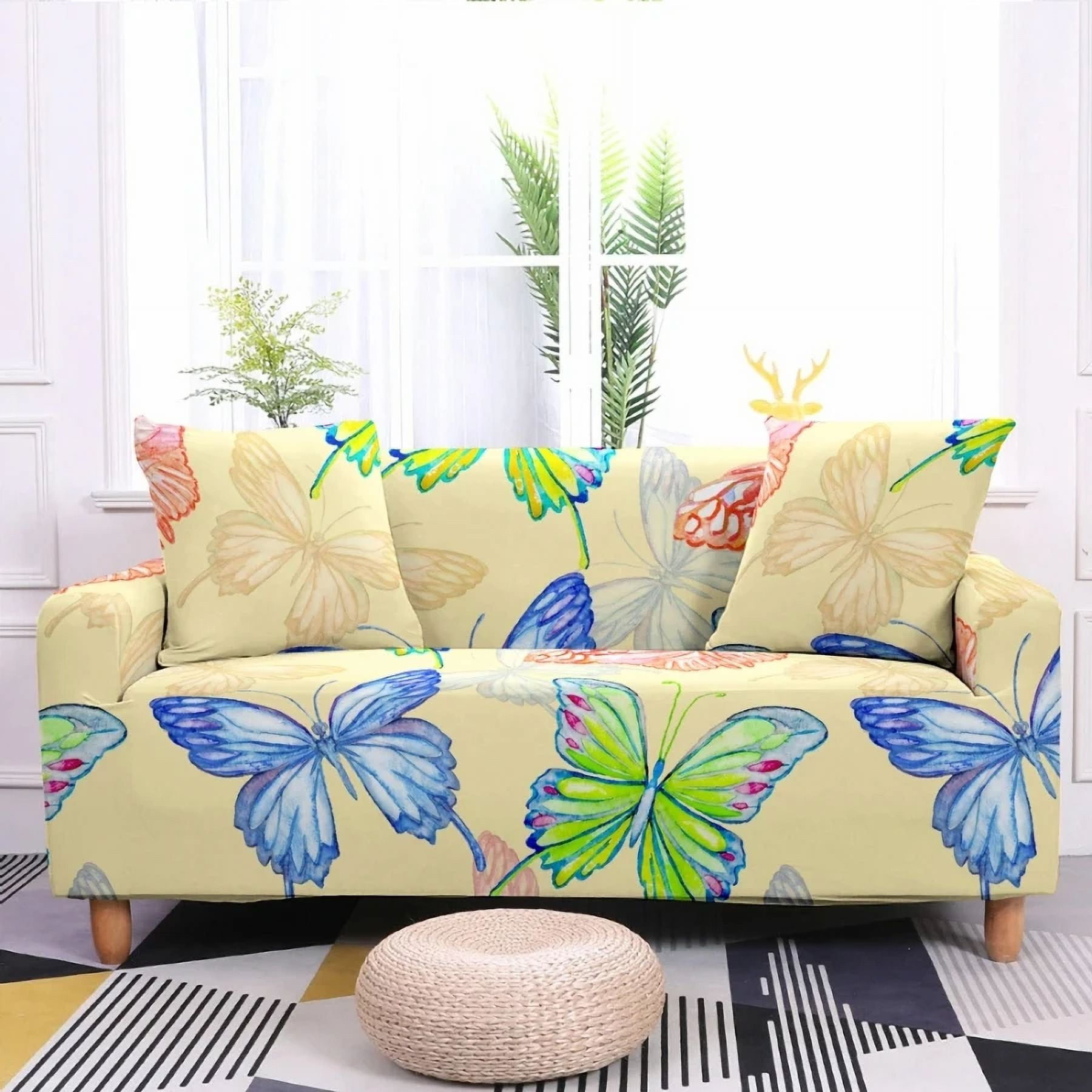 Beautiful Butterfly Pattern Sofa Cover Elastic Dustproof and Wrinkle ...