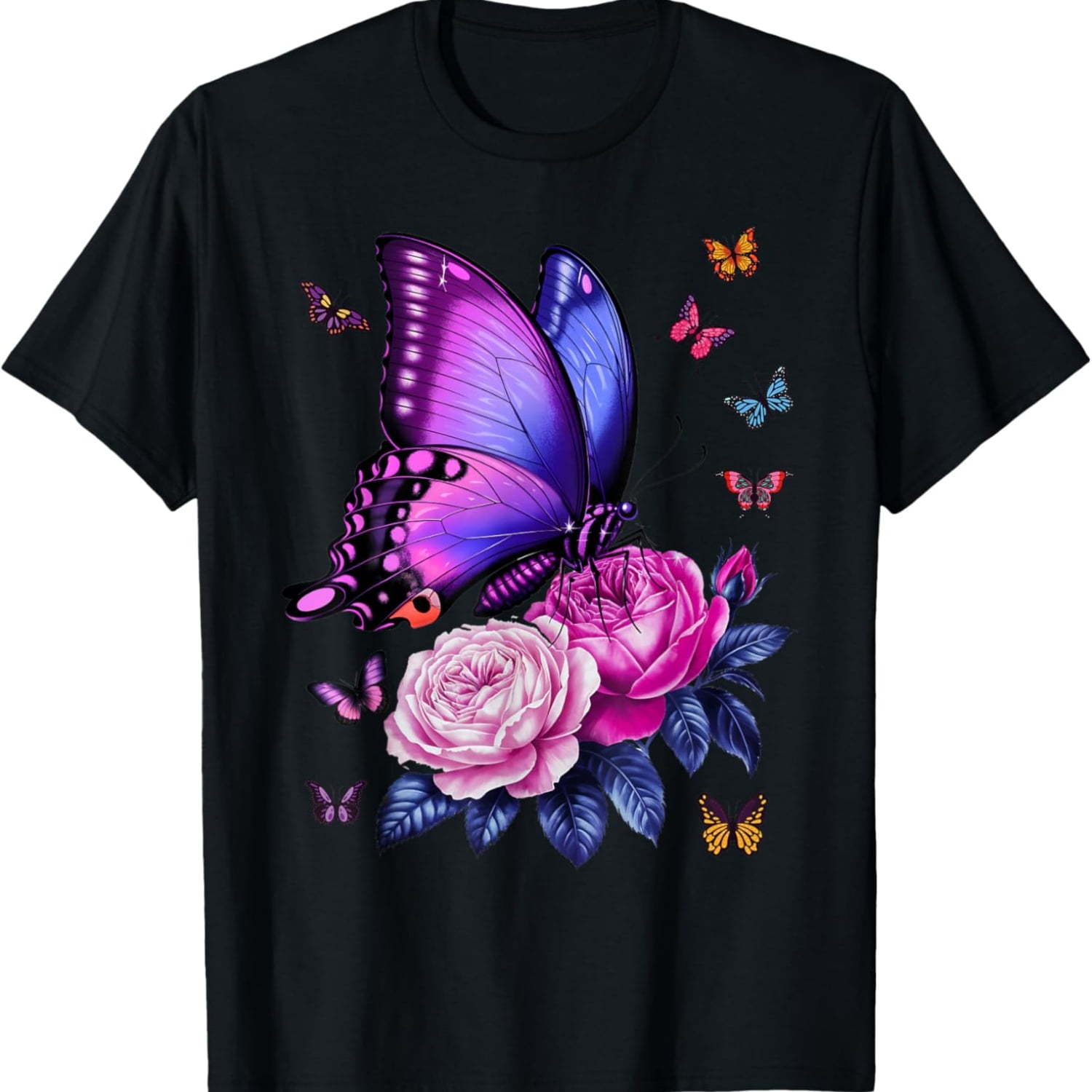 Beautiful Butterfly Purple Rose Butterfly Lovers Wo T-shtir - Walmart.com