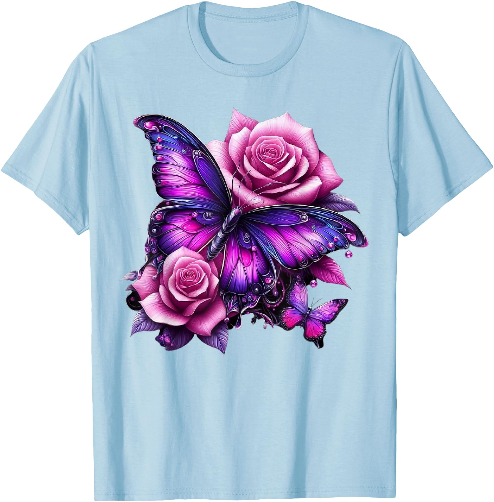 Beautiful Butterfly Rose Gifts Softstyle Unisex T-Shirt,Light Blue ...