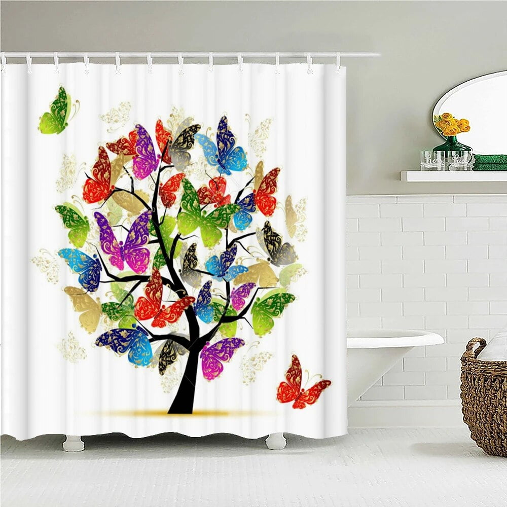 Beautiful Butterfly Waterproof Fabric Shower Curtains 3D Printing Bath ...