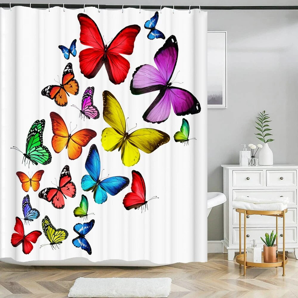 Beautiful Butterfly Waterproof Fabric Shower Curtains 3D Printing Bath ...