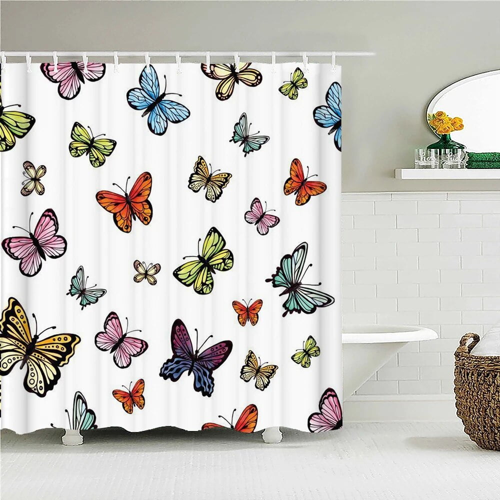 Beautiful Butterfly Waterproof Fabric Shower Curtains 3D Printing Bath ...