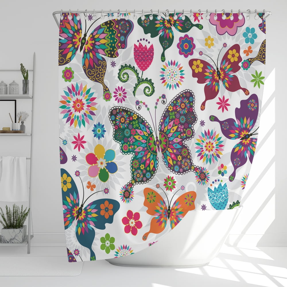 Beautiful Butterfly Waterproof Fabric Shower Curtains 3D Printing Bath ...
