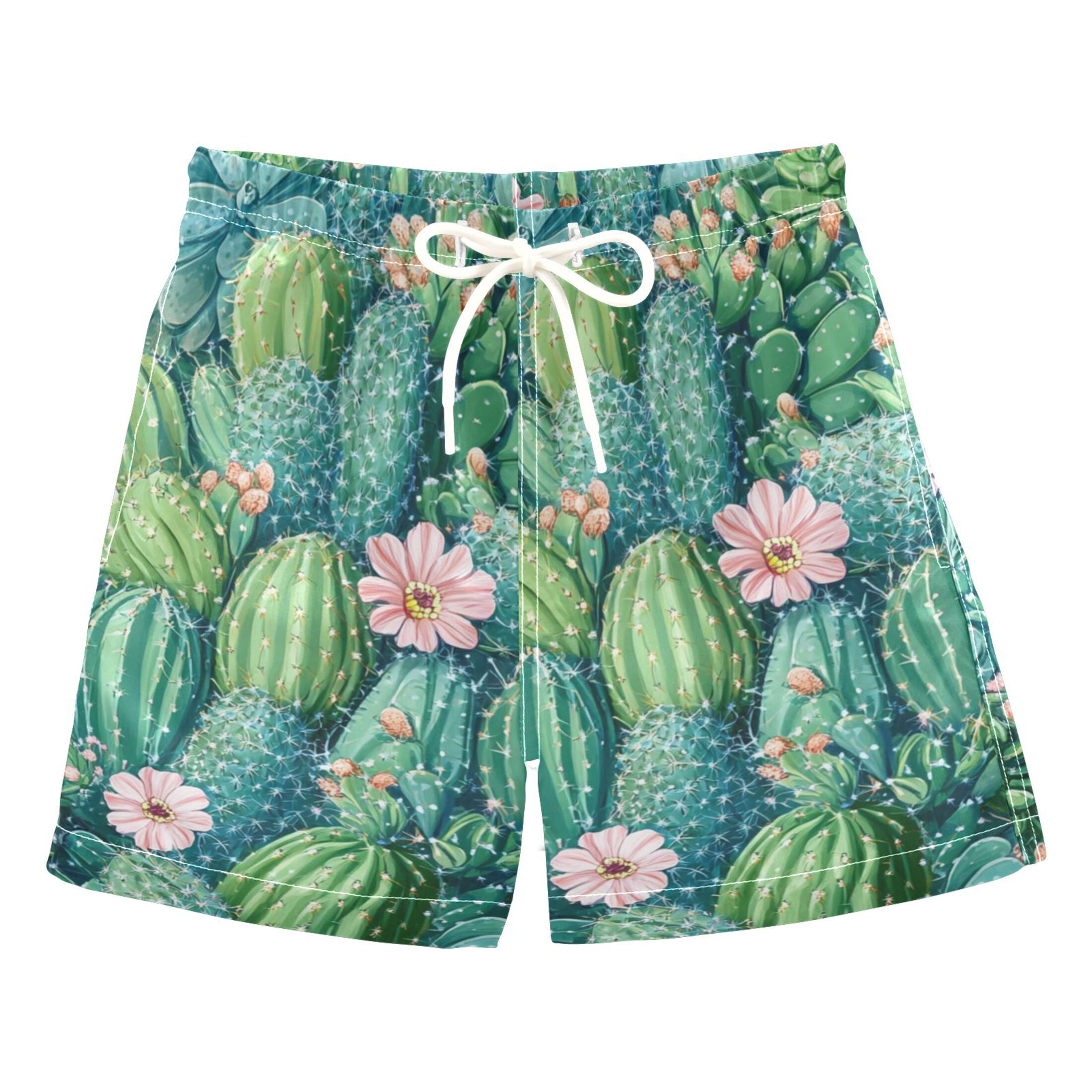 Beautiful Cacti and Flowers Boys Swim Trunks Quick Dry Boy Swim Shorts ...
