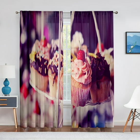 Beautiful Cake Rose Flowers Cream Sheer Voile Curtains Living Room ...