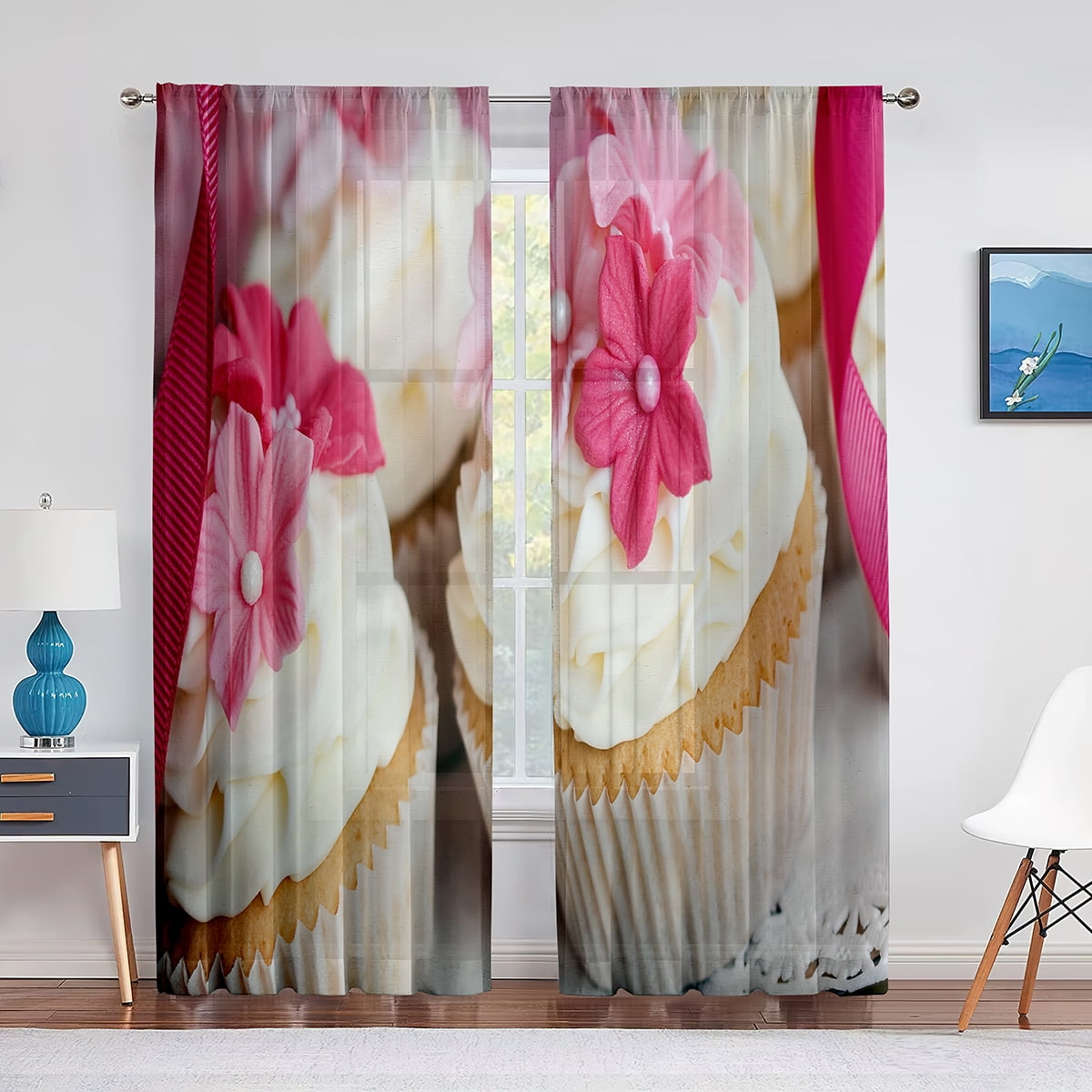 Beautiful Cake Rose Flowers Cream Sheer Voile Curtains Living Room ...