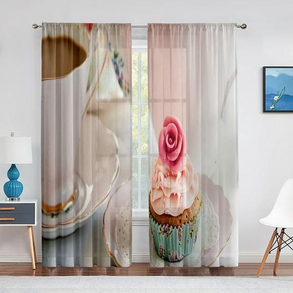 Beautiful Cake Rose Flowers Cream Sheer Voile Curtains Living Room ...