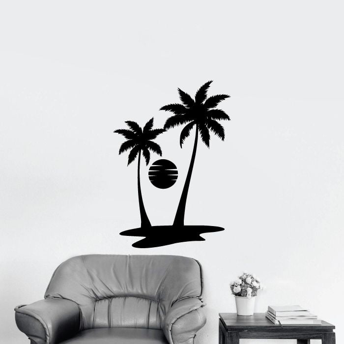 Beautiful Calm Sunset Trees Beach View Coconut Trees Silhouette Vinyl ...