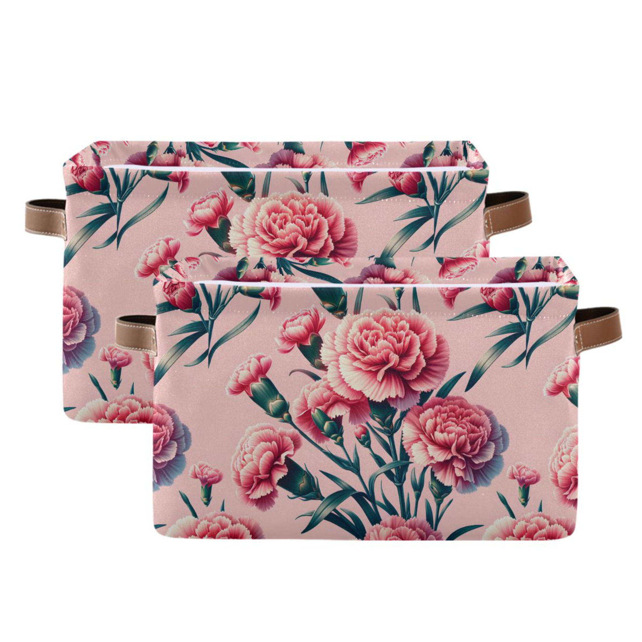 Beautiful Carnation Bouquet Storage Bins with Handle Fabric Organizer ...