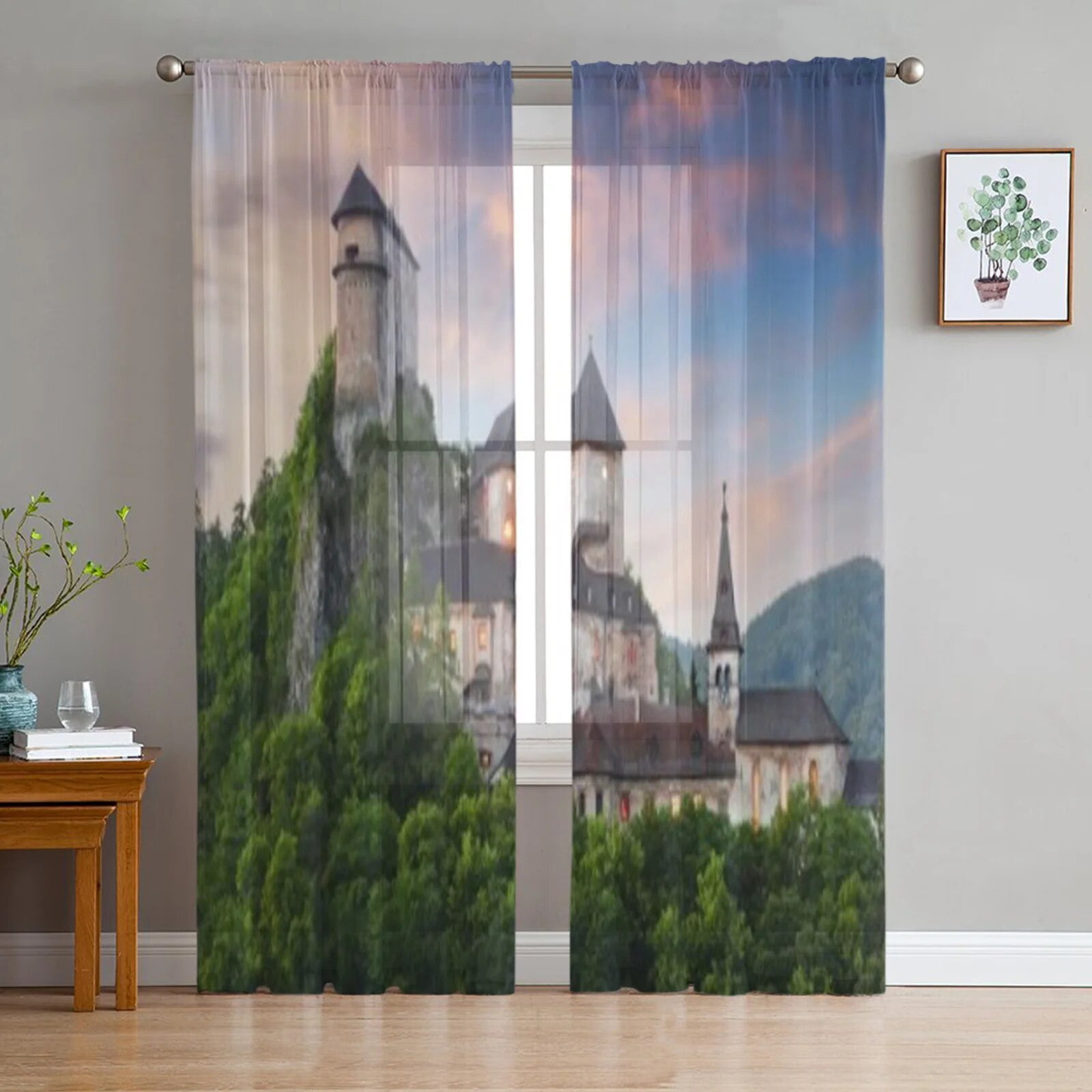 Beautiful Castle At Sunset Sheer Curtains For Bedroom Living Room Tulle ...