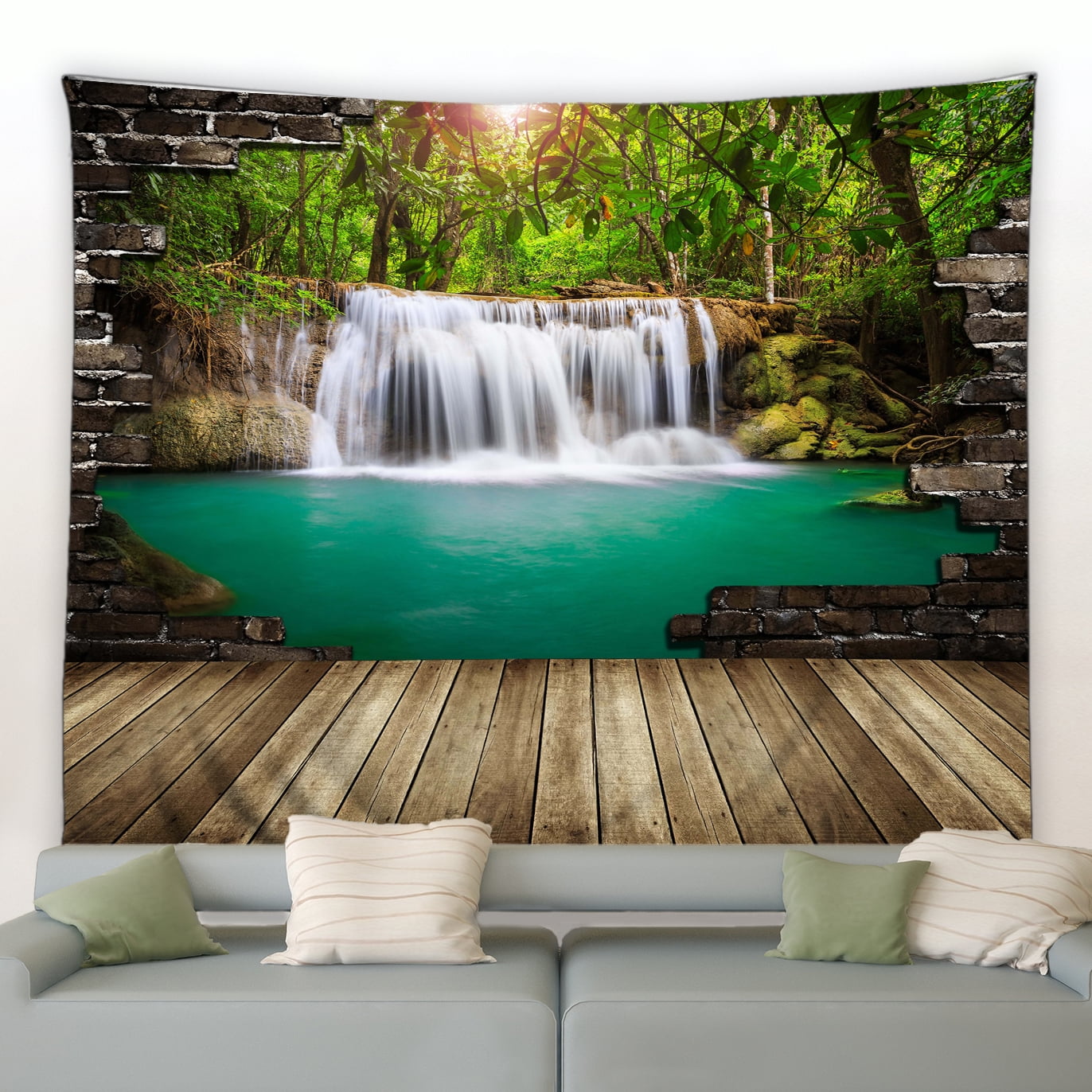 Beautiful Cave Waterfall Tapestry Forest Landscape Wall Hanging Boho ...