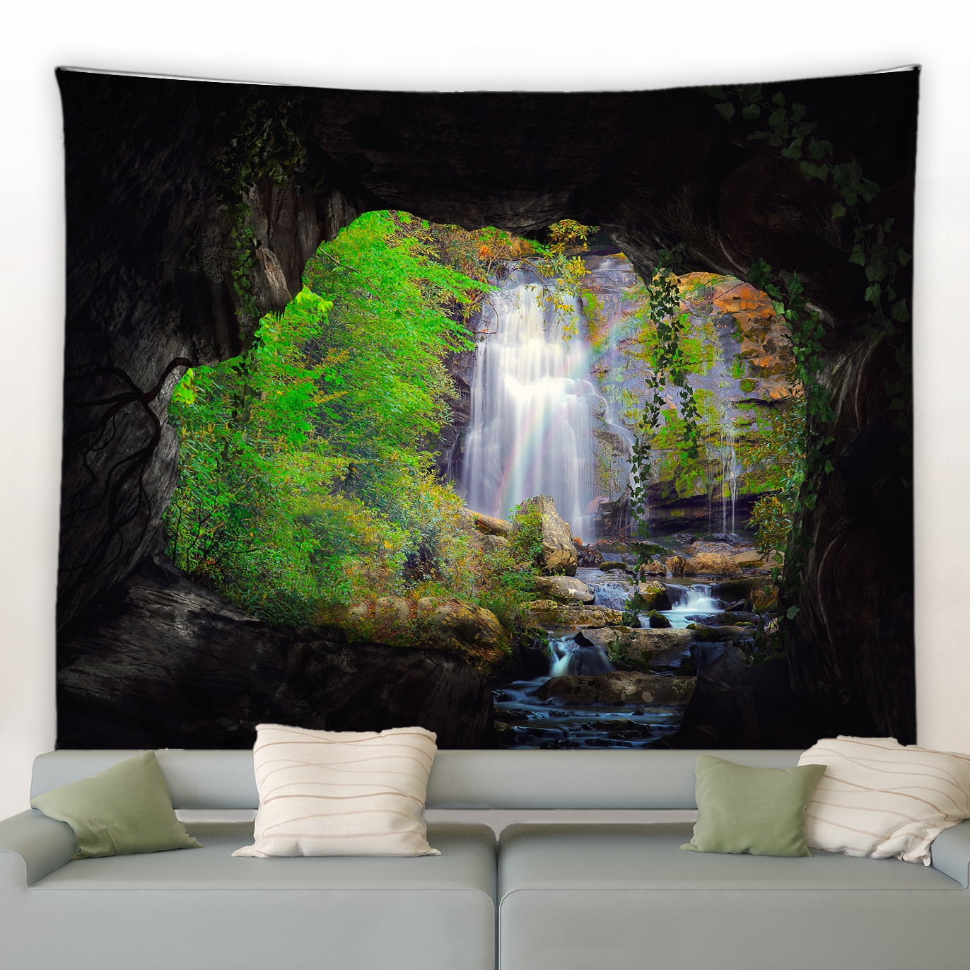 Beautiful Cave Waterfall Tapestry Forest Landscape Wall Hanging Boho ...