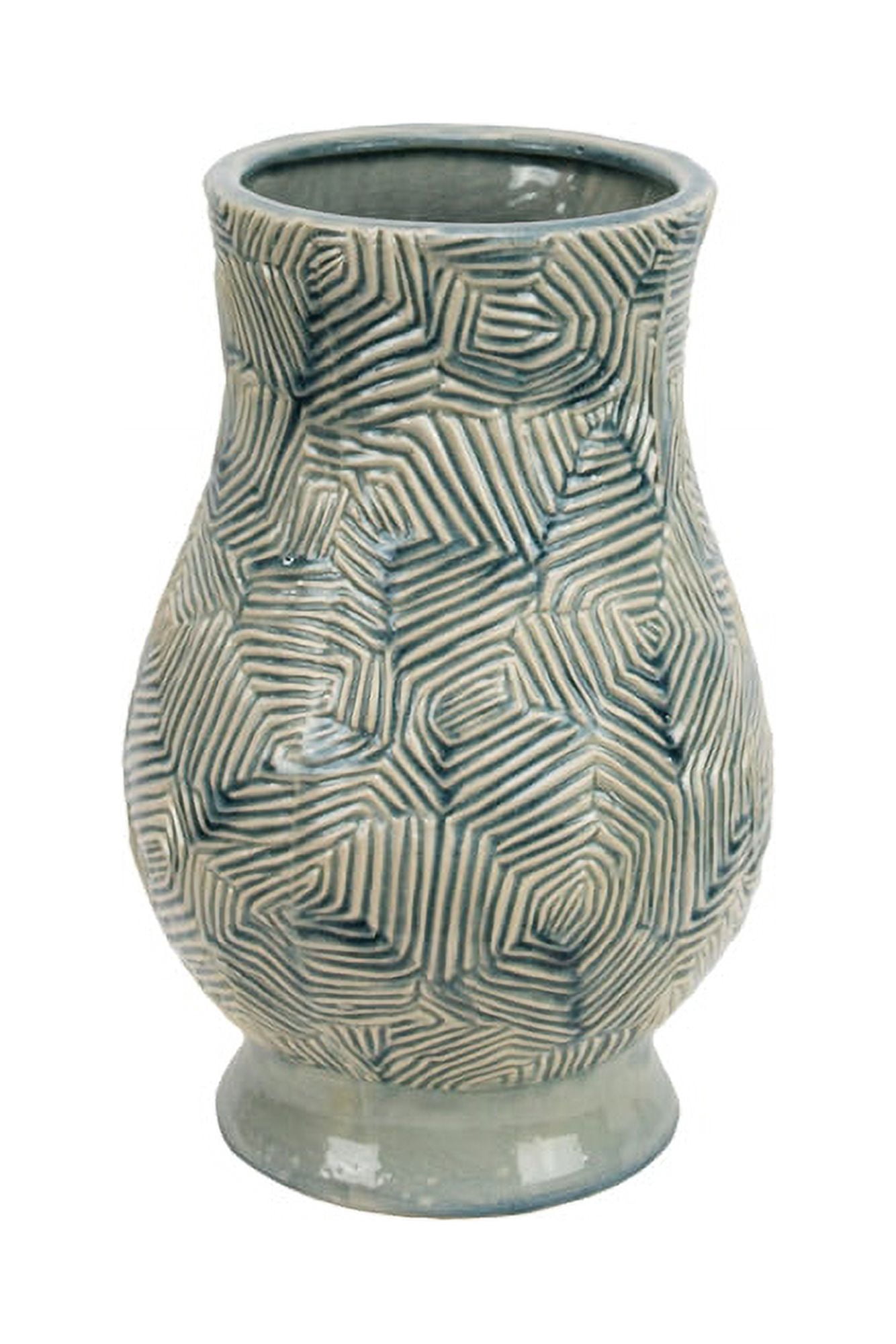Beautiful Ceramic Zig Zag Patterned Curvy Vase, Blue and White ...