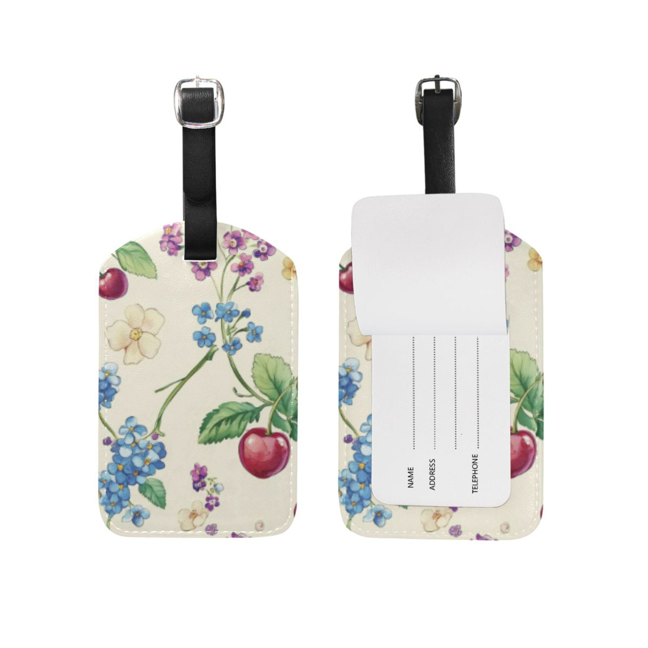 Beautiful Cherries and Leaves Luggage Tags PU Leather Name ID Labels ...