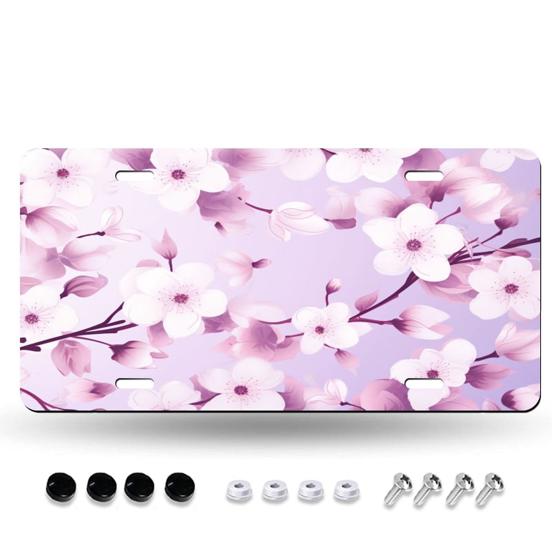 Beautiful Cherry Blossom With Soft Purple Background License Plate ...