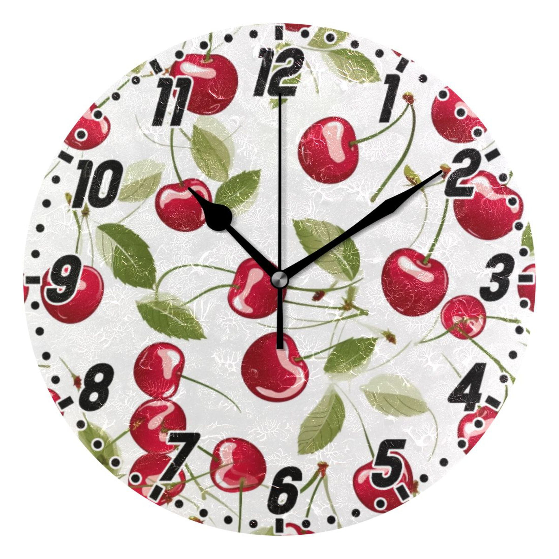 Beautiful Cherry Fruits Wall Clock 9.8 inch Battery Operated Clocks Non ...