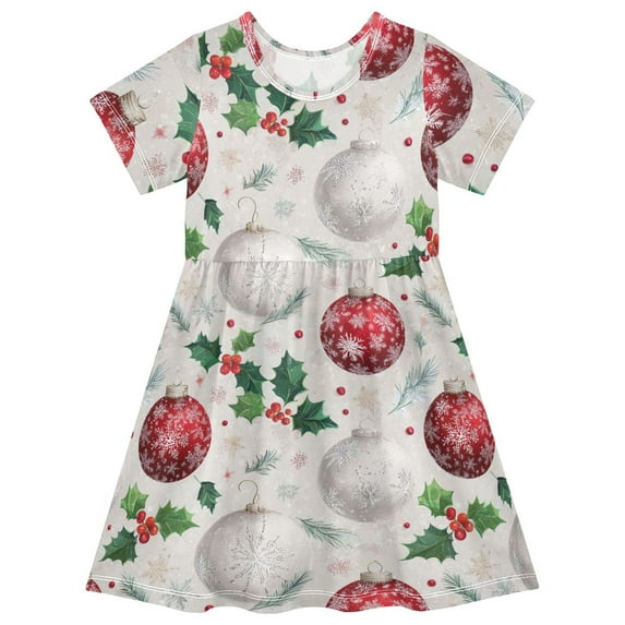 Beautiful Christmas Ornaments Short Sleeve Dress A-Line Cute Midi ...