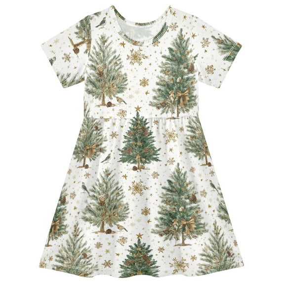 Beautiful Christmas Trees Short Sleeve Dress A-Line Cute Midi Casual ...