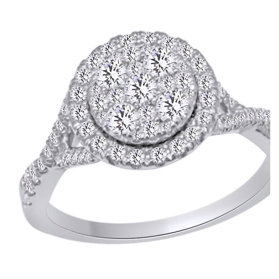 AFFY Beautiful Cluster Engagement Ring In 14k White Gold With Round Cut ...
