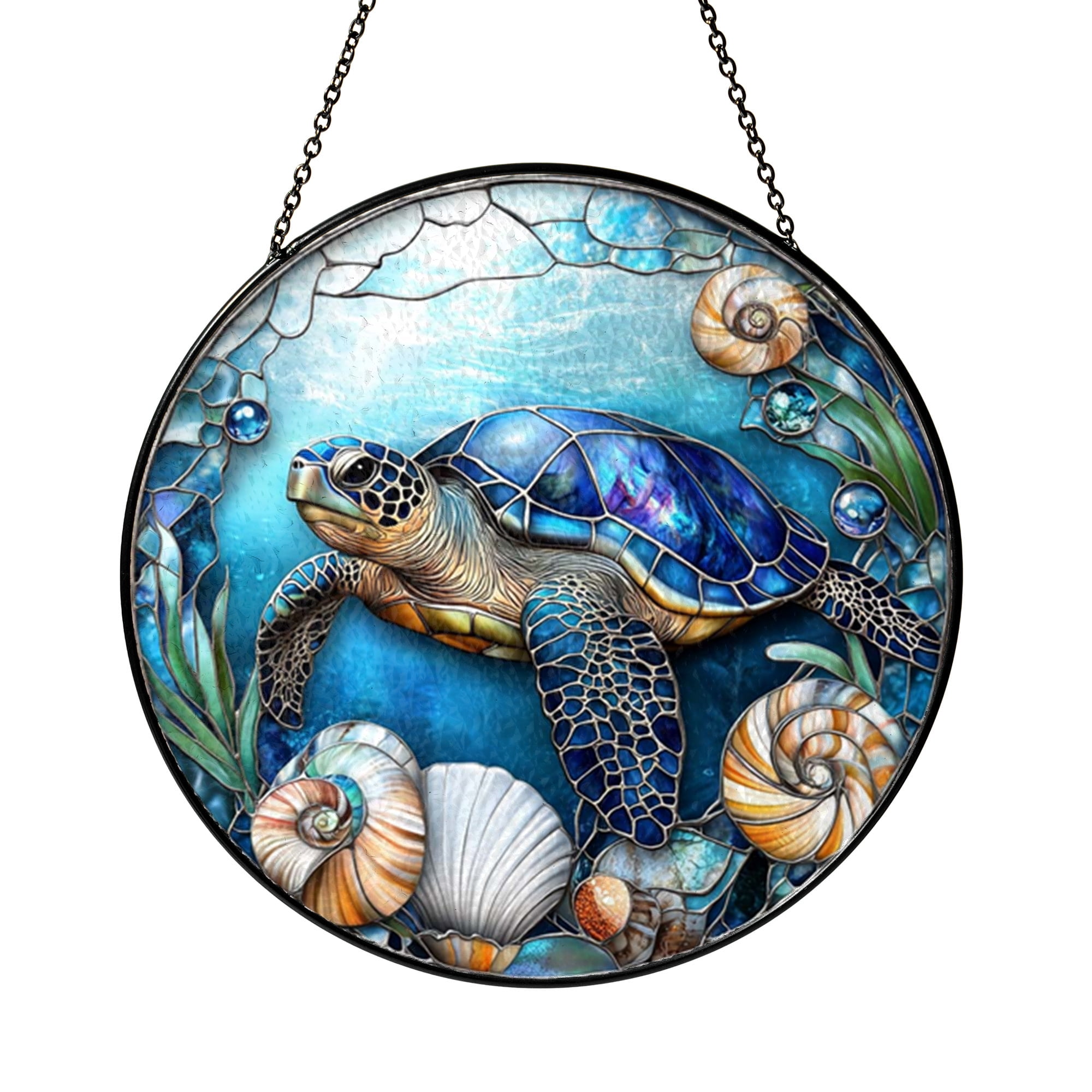 Beautiful Cobalt Island Turtle and Nautilus Shells Suncatcher Sun ...