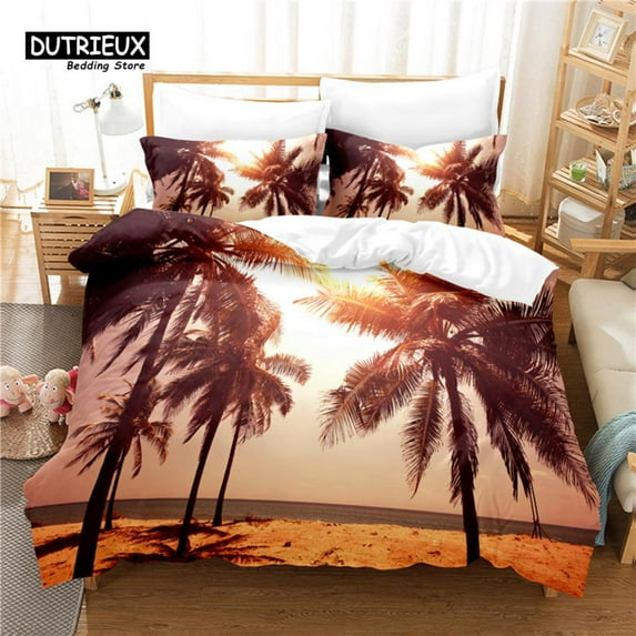 Beautiful Coconut Tree Bedding Set 3Pcs Duvet Cover Set Soft ...