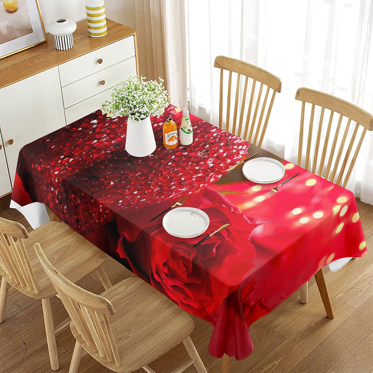 Beautiful Colored Roses Rectangular Tablecloth Valentine's Day r ...