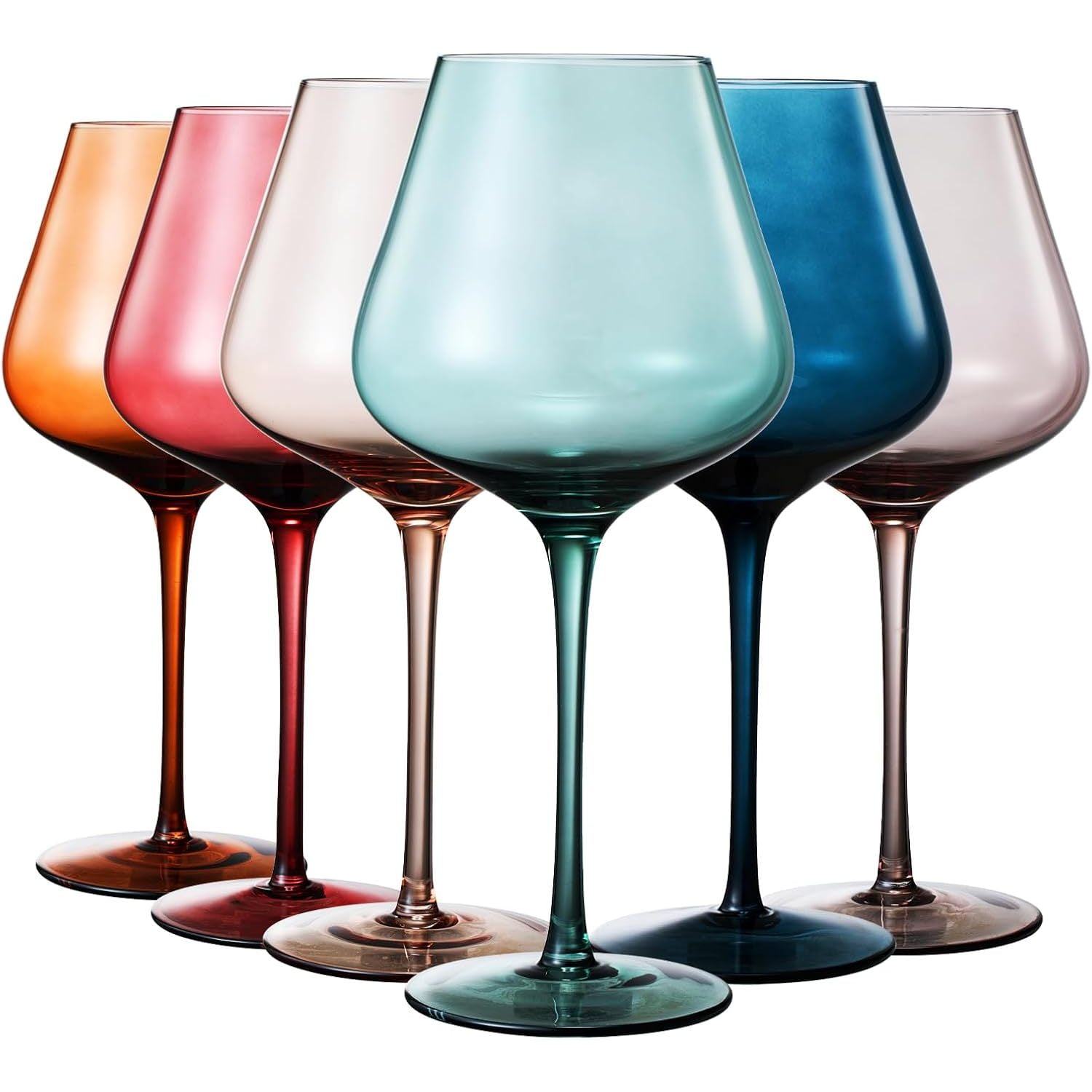 Beautiful Colored Wine Glasses | Set of 6 | Crystal, Large 20oz ...