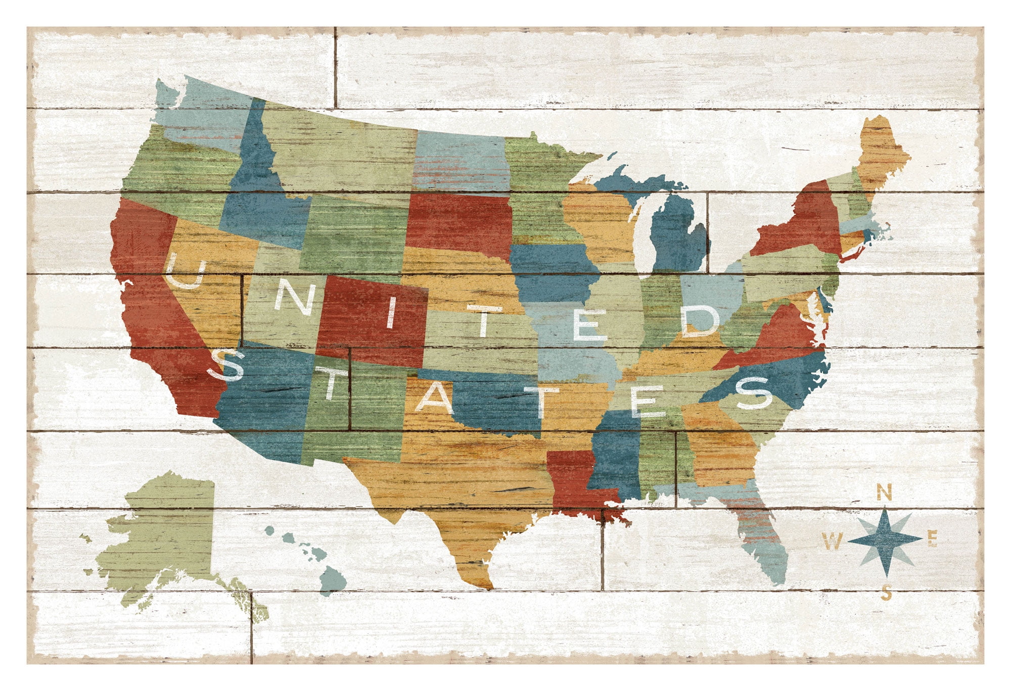 Beautiful Colorful Map of The United States by Sue Schlabach; One ...